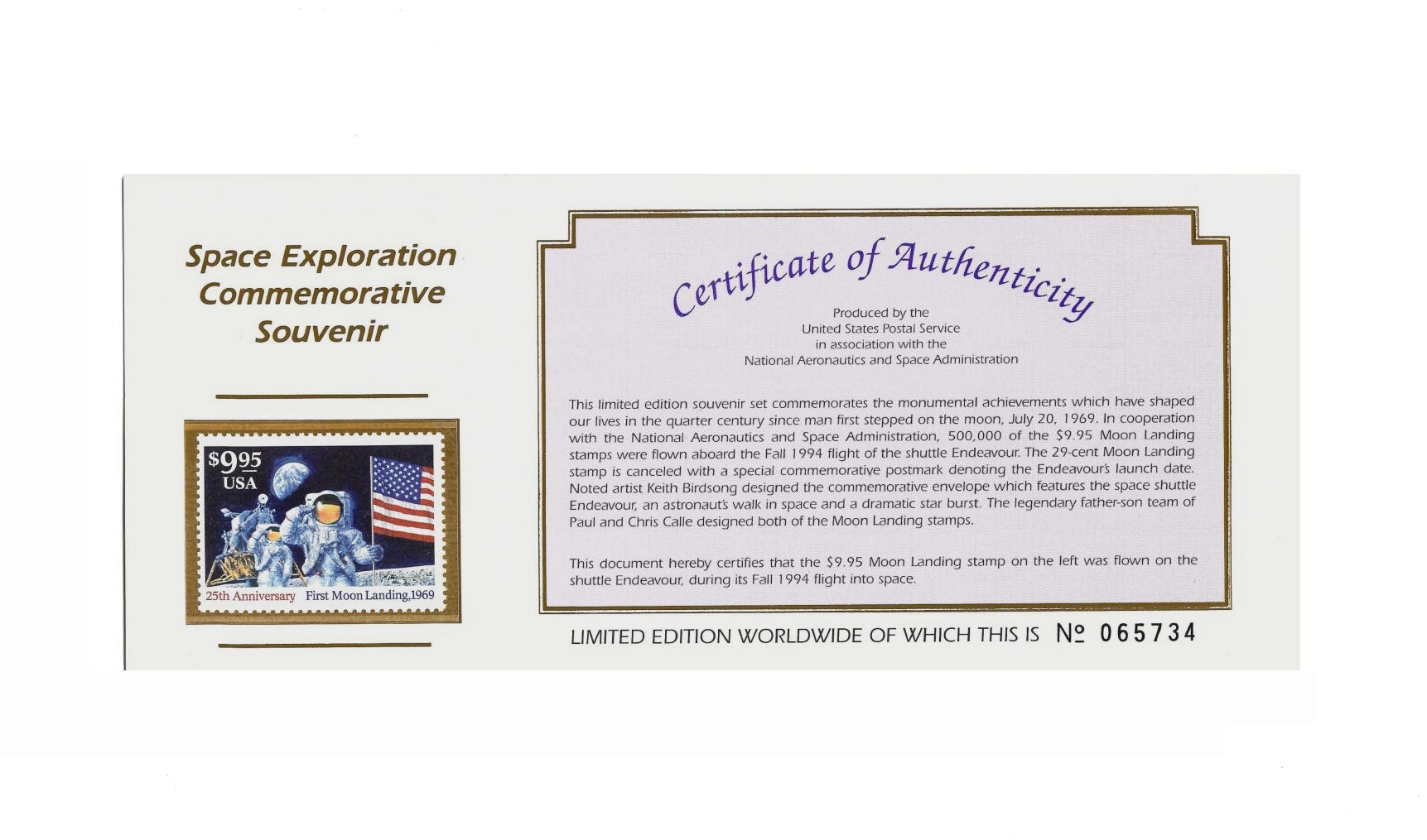 STS-68 flown 'Apollo 11 25th anniversary' stamp – Astro Artifacts ...
